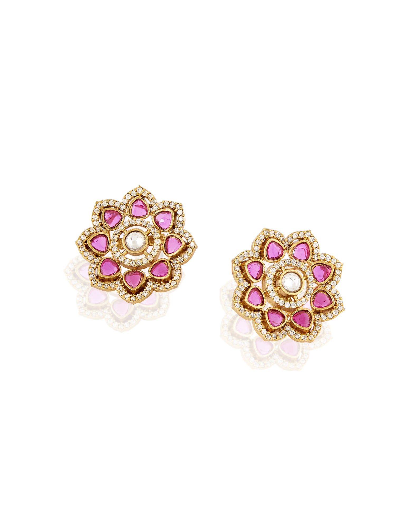 Kundan Polki Phool Stud Earrings – indinoor