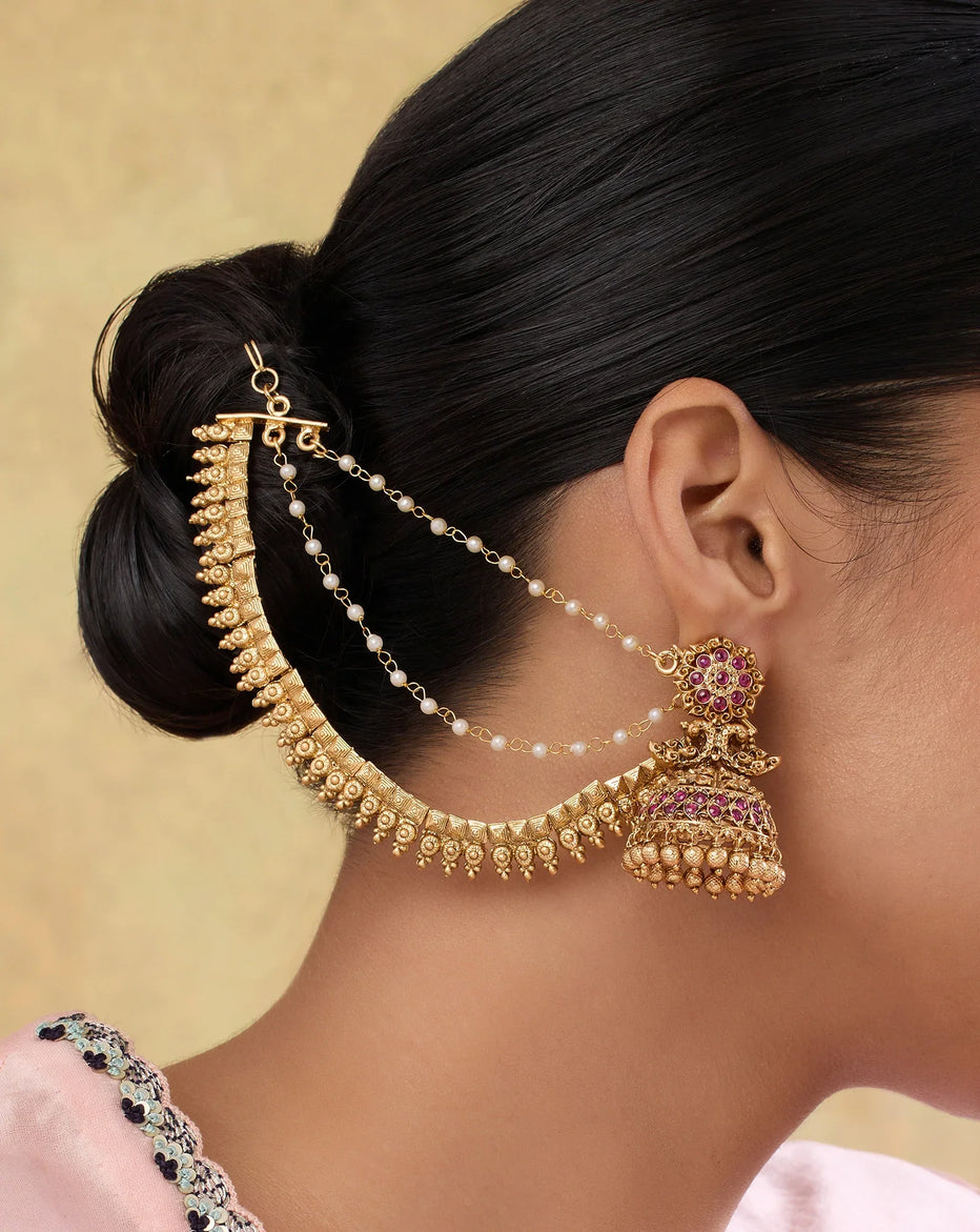 Essential Pearl Temple Ear Chain – indinoor